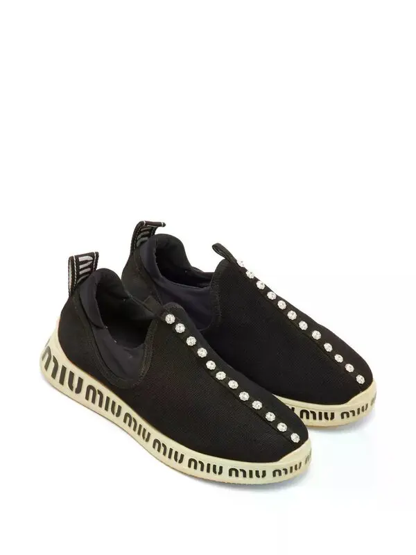 Miu Miu Crystal-embellished Stretch-knit Sneakers
