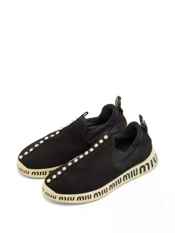 Miu Miu Crystal-embellished Stretch-knit Sneakers