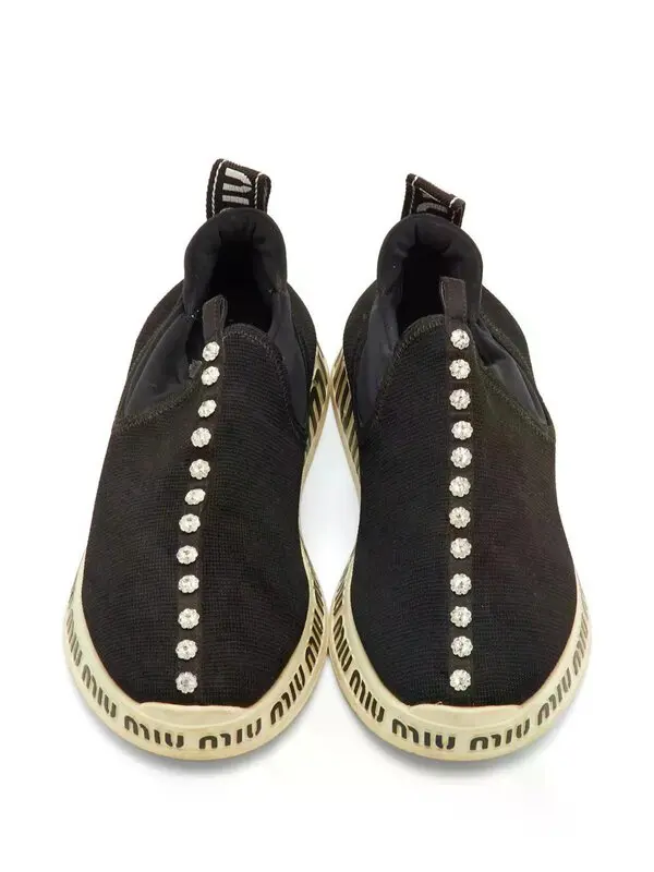 Miu Miu Crystal-embellished Stretch-knit Sneakers
