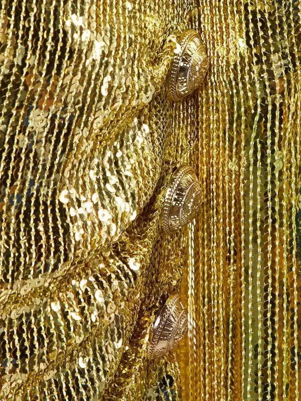 Balmain Sequin Fringed High Neck Dress