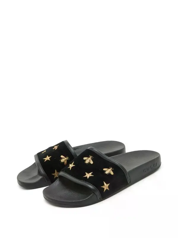 Gucci Embroidered Bee Velvet Slides