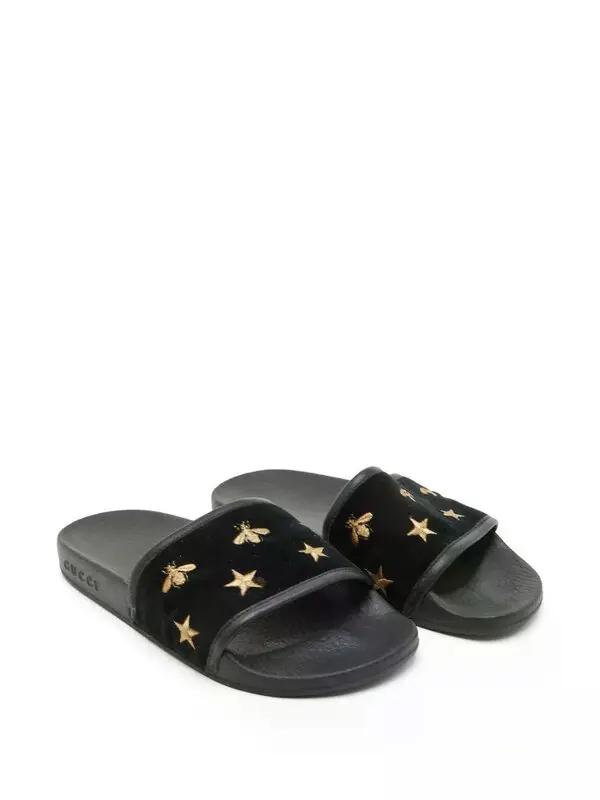 Gucci Embroidered Bee Velvet Slides