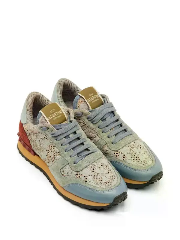 Valentino Garavani Rockrunner Lace-up Leather Sneakers - Blue