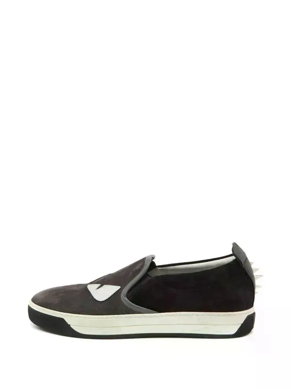 Fendi Monster Eyes Suede Slip-on Sneakers - Grey