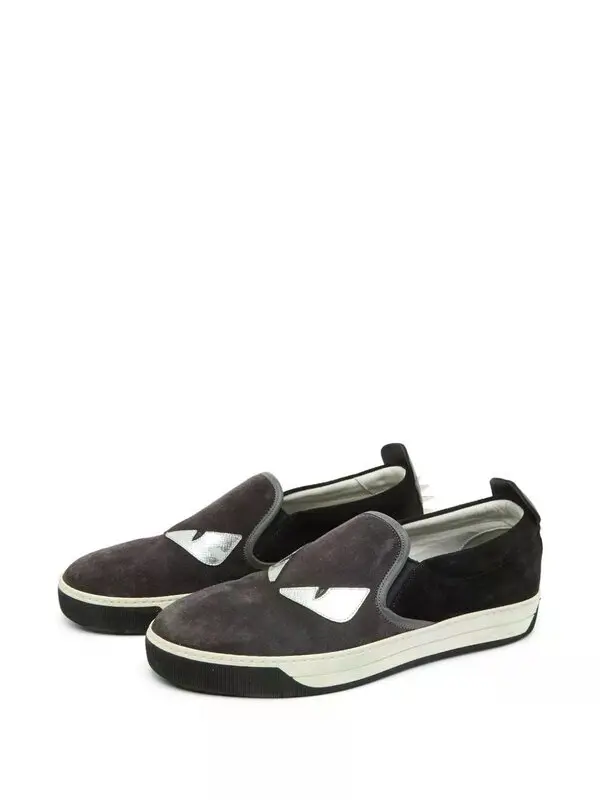 Fendi Monster Eyes Suede Slip-on Sneakers - Grey