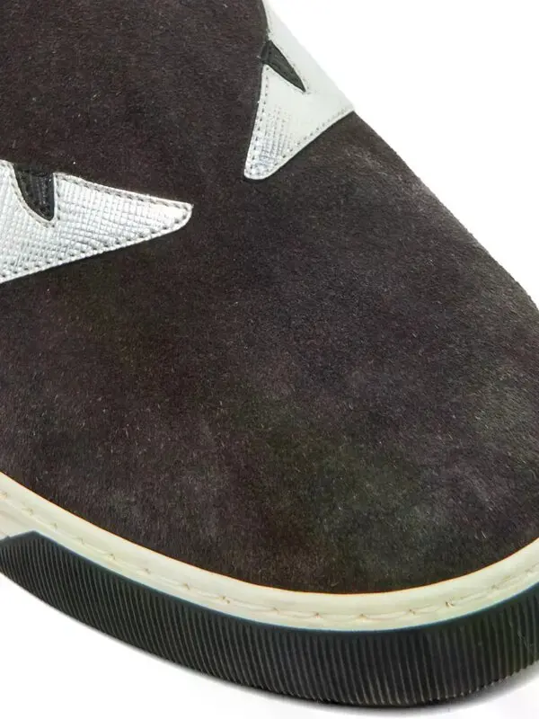 Fendi Monster Eyes Suede Slip-on Sneakers - Grey