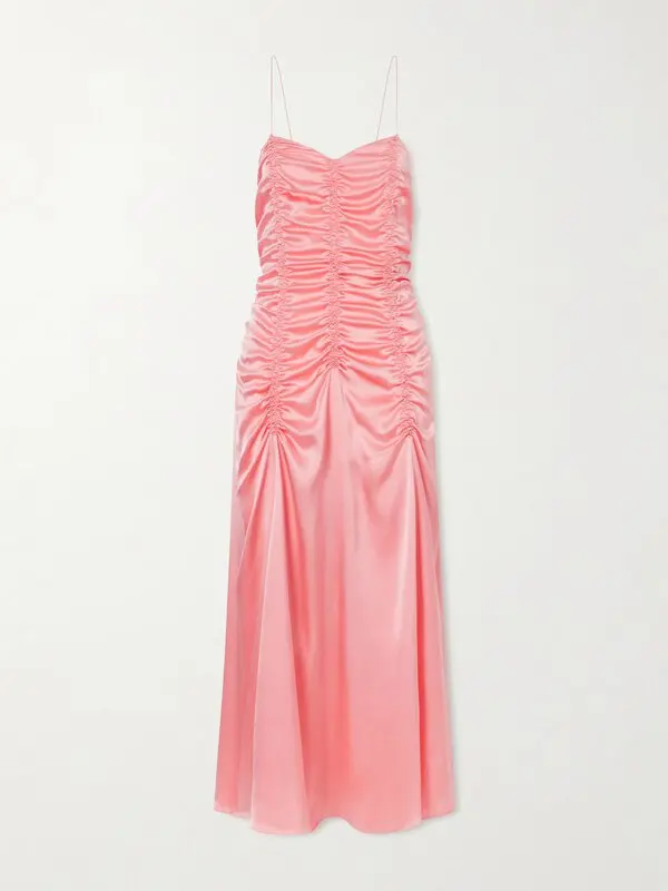 Khaite Raina Ruched Silk Midi Dress - Pink