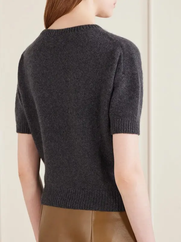 Khaite Golden Cropped Cashmere Sweater - Gray