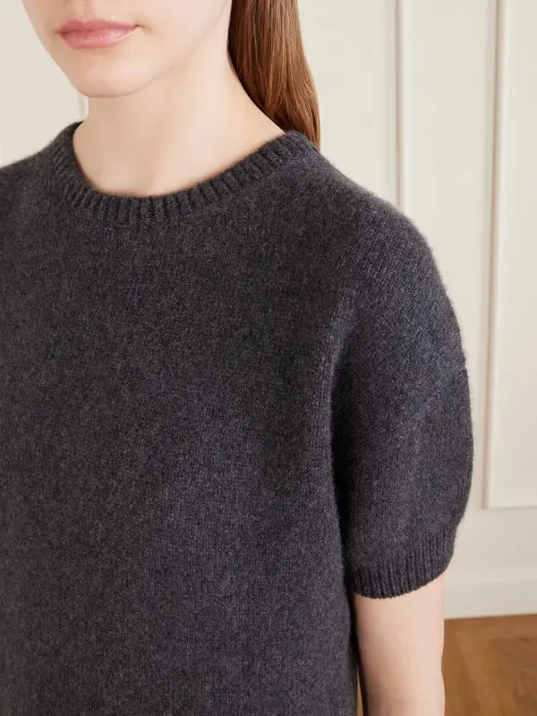 Khaite Golden Cropped Cashmere Sweater - Gray