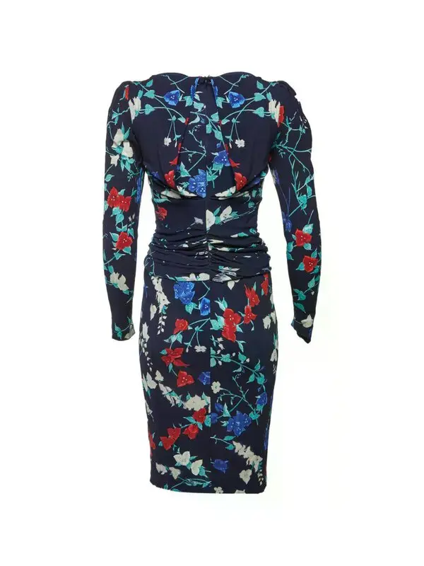 FERRAGAMO Floral Print Ruched V-neck Dress