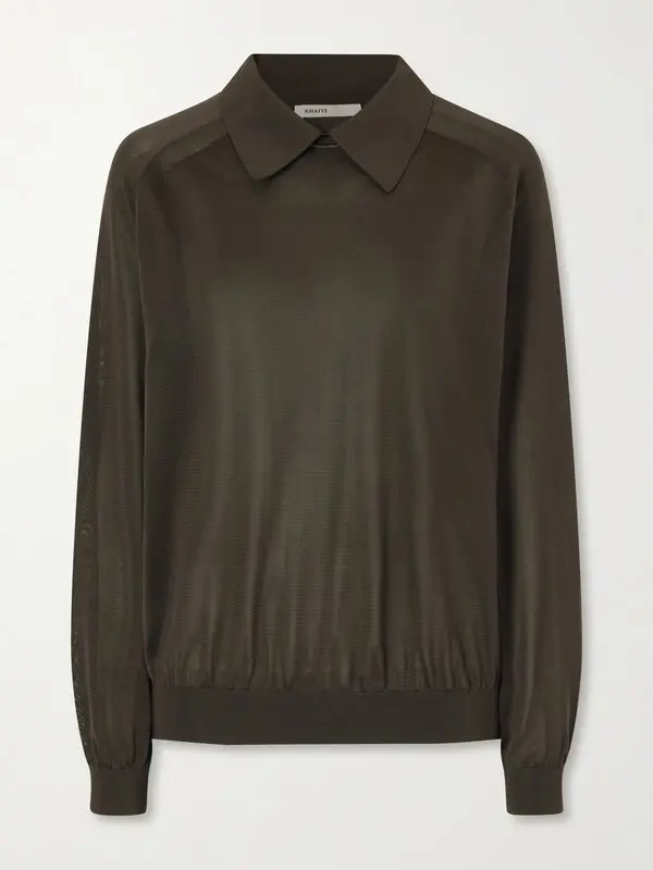Khaite Alexa Silk-knitted Polo Sweater - Brown
