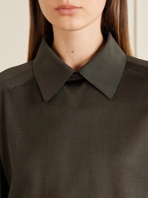 Khaite Alexa Silk-knitted Polo Sweater - Brown