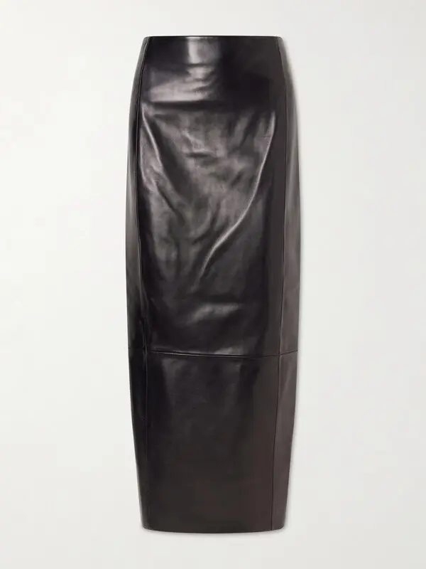 Khaite Lyle Leather Midi Skirt - Black