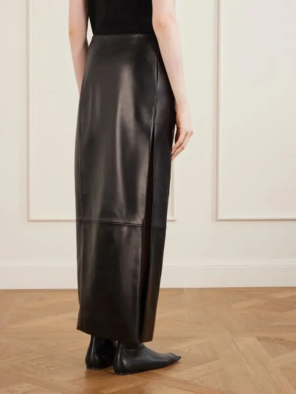 Khaite Lyle Leather Midi Skirt - Black