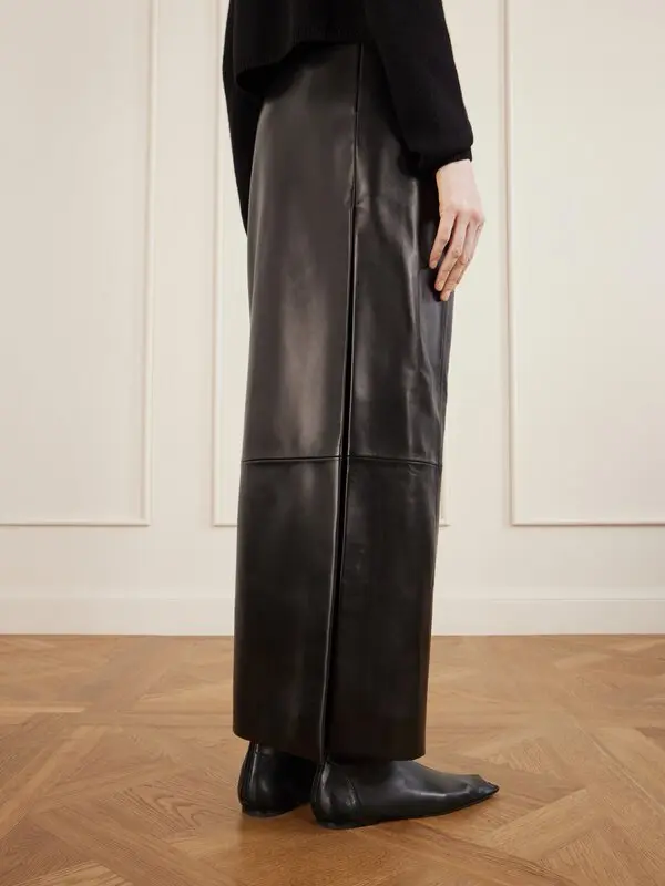 Khaite Lyle Leather Midi Skirt - Black