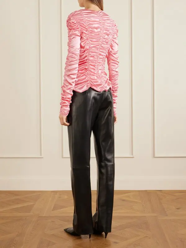 Khaite Rory Ruched Silk Satin Top - Pink