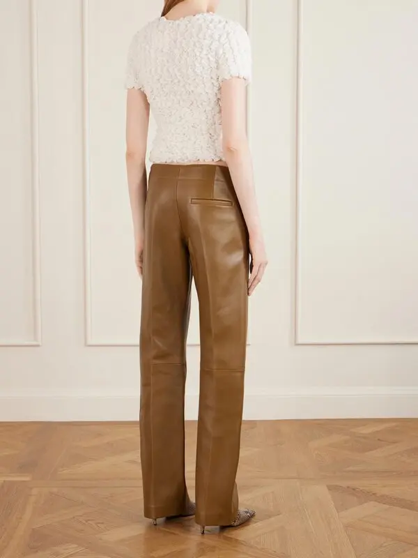 Khaite Mita Leather Straight-leg Trousers - Brown