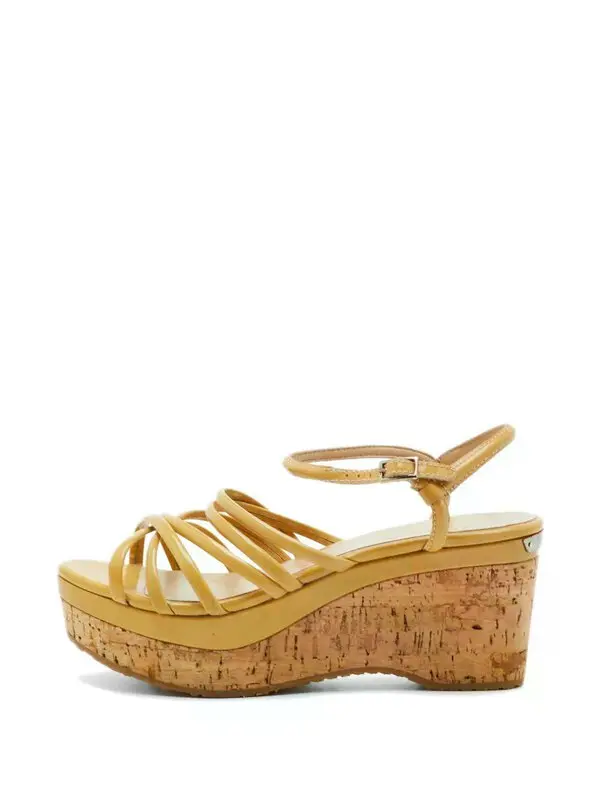 JIMMY CHOO Beige Leather Strappy Platform Sandals