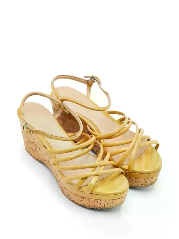 JIMMY CHOO Beige Leather Strappy Platform Sandals