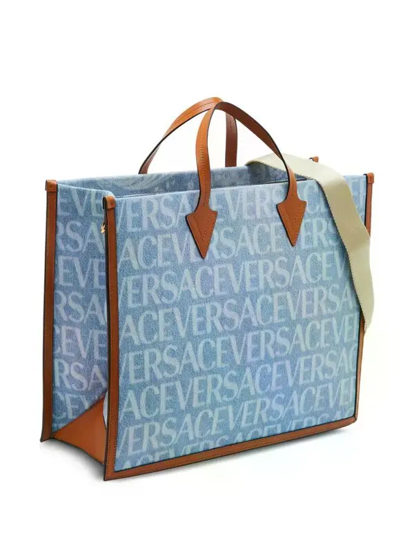 Versace Allover Logo Denim Tote Bag