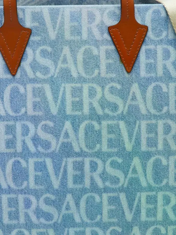 Versace Allover Logo Denim Tote Bag
