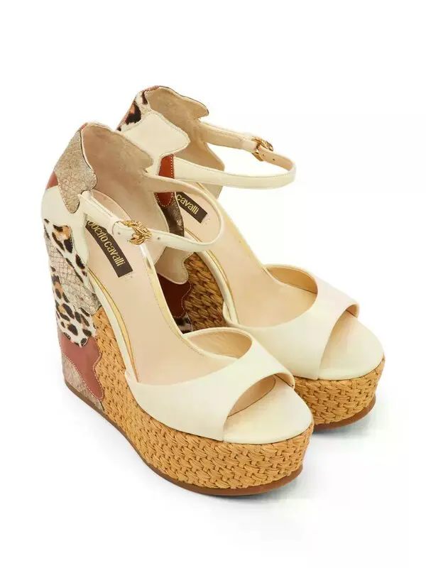 Roberto Cavalli Leather Platform Wedge Sandals