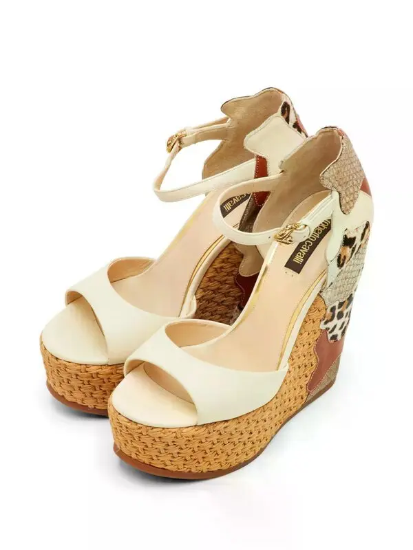 Roberto Cavalli Leather Platform Wedge Sandals