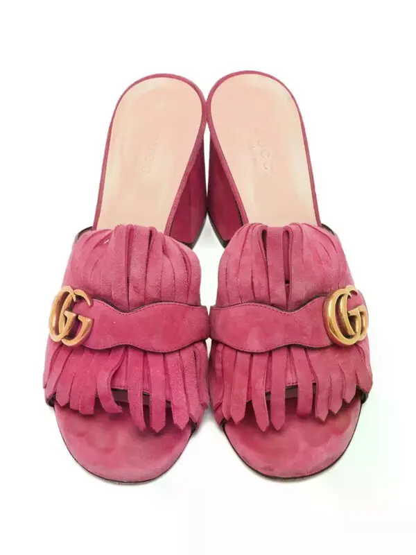Gucci Suede Fringe Sandals - Pink