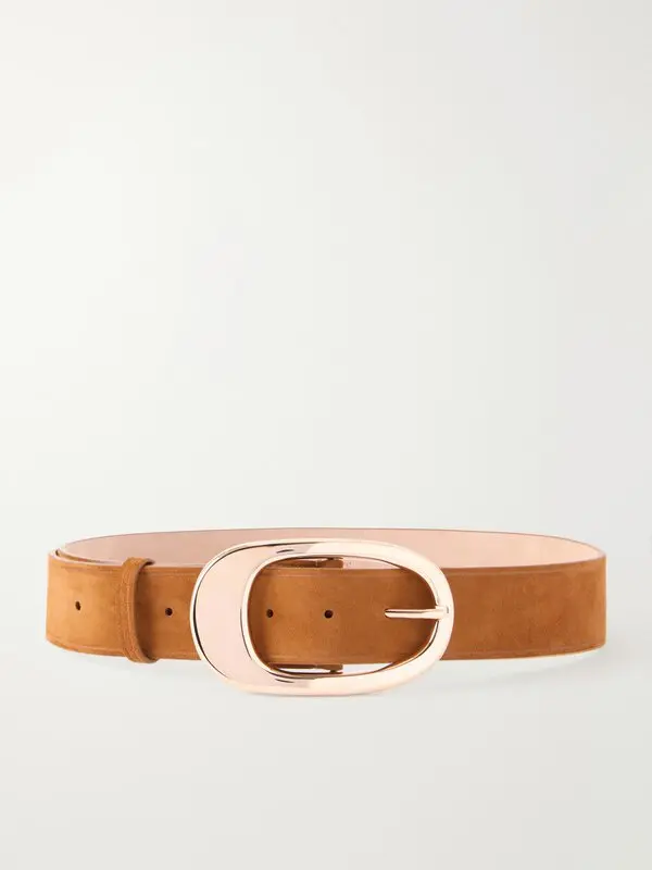 Gabriela Hearst Lozewce Suede Belt With Rose Gold Tone Buckle - Brown