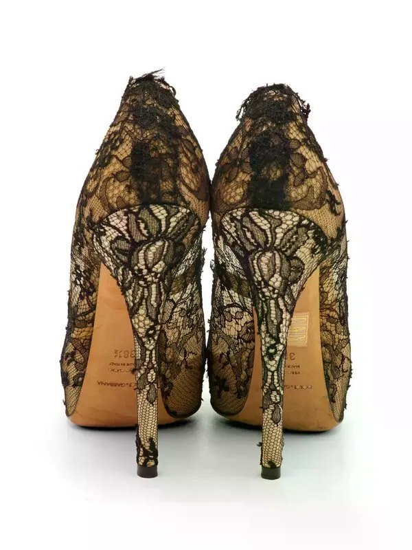 Dolce & Gabbana Beige Floral-lace Peep-toe Platform Pumps