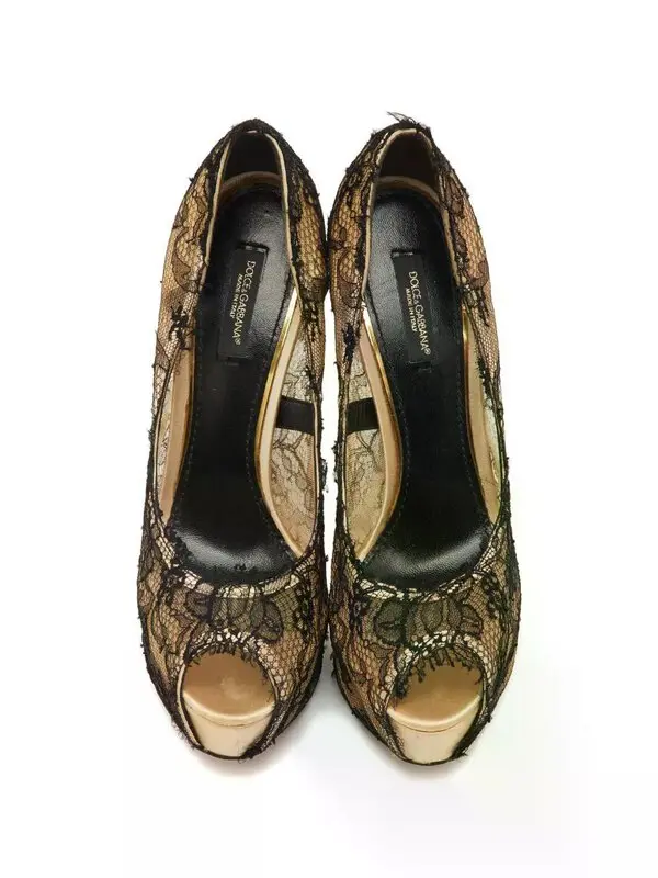 Dolce & Gabbana Beige Floral-lace Peep-toe Platform Pumps