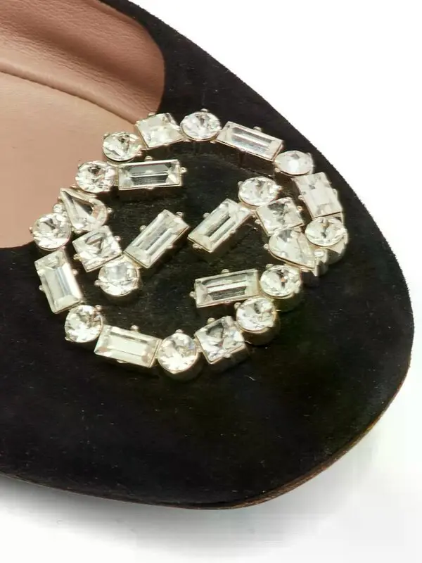 Gucci Interlocking G Crystal-embellished Suede Ballet Flats