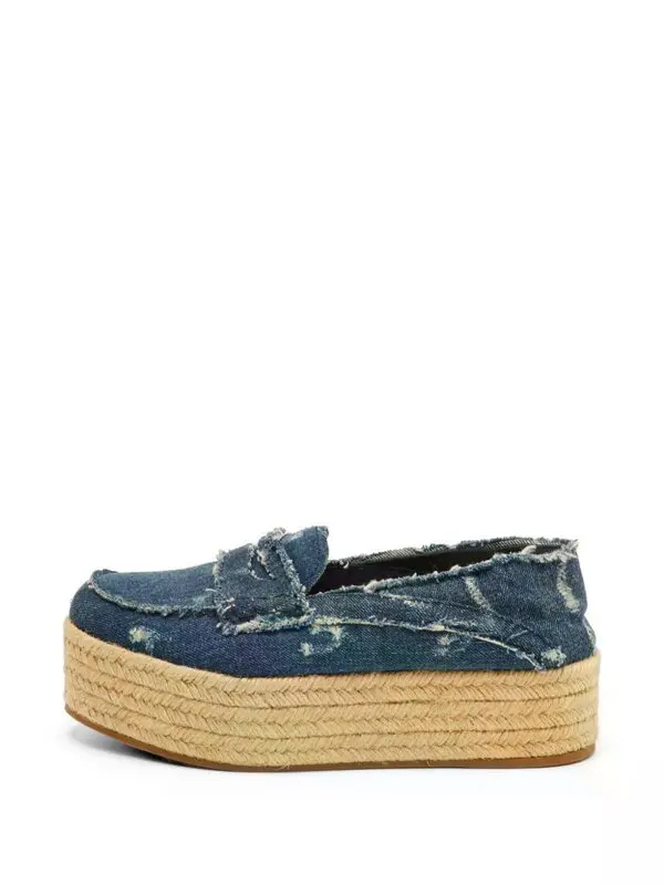 Miu Miu Distressed Denim Platform Espadrille Loafers