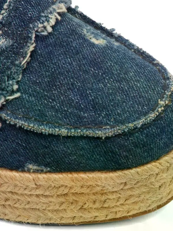 Miu Miu Distressed Denim Platform Espadrille Loafers