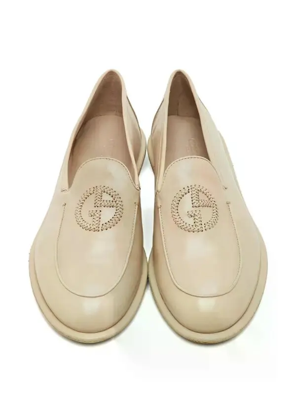 Giorgio Armani Embroidered Logo Leather Loafers