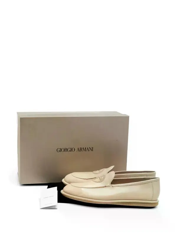 Giorgio Armani Embroidered Logo Leather Loafers