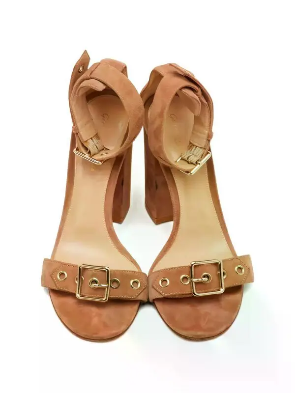 GIANVITO ROSSI Beige Suede Buckle Ankle Strap Sandals