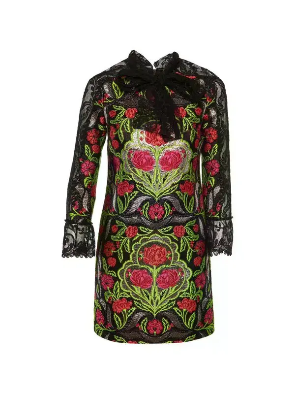 Gucci Floral Jacquard Lace Trim Mini Dress