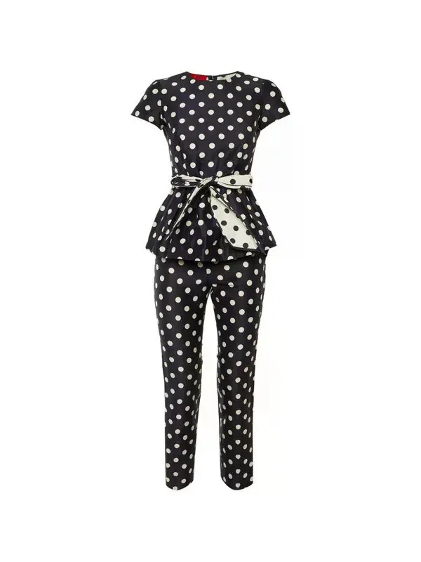 Carolina Herrera Polka Dot Peplum Jumpsuit - Blue