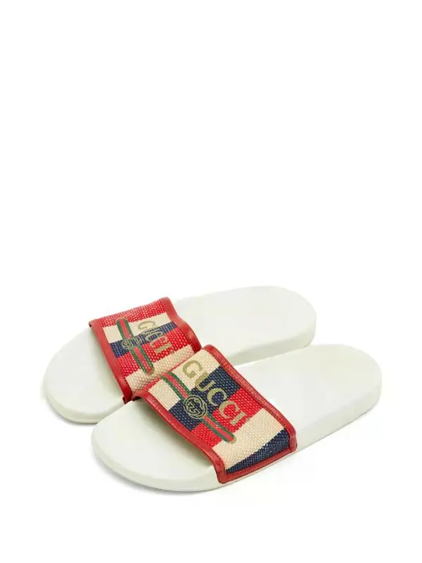 Gucci Canvas And Leather Logo Pool Slide Sandals