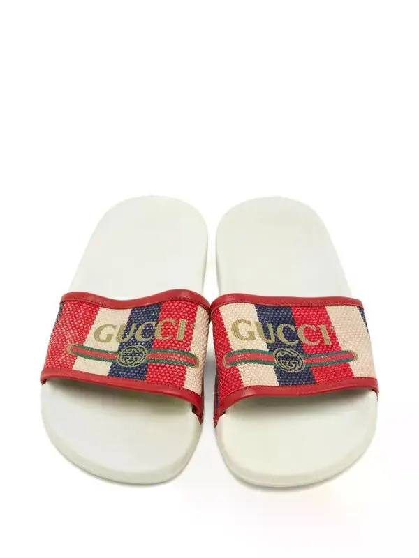 Gucci Canvas And Leather Logo Pool Slide Sandals
