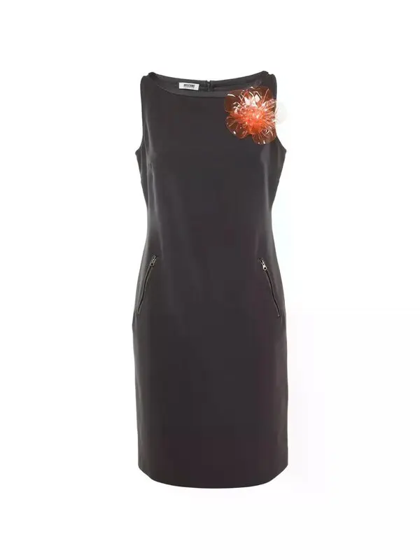 Moschino Crepe Mini Dress With Flower Brooch Detail