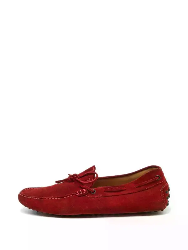 TOD'S Suede Slip-on Loafers With Bow Detailing - Red