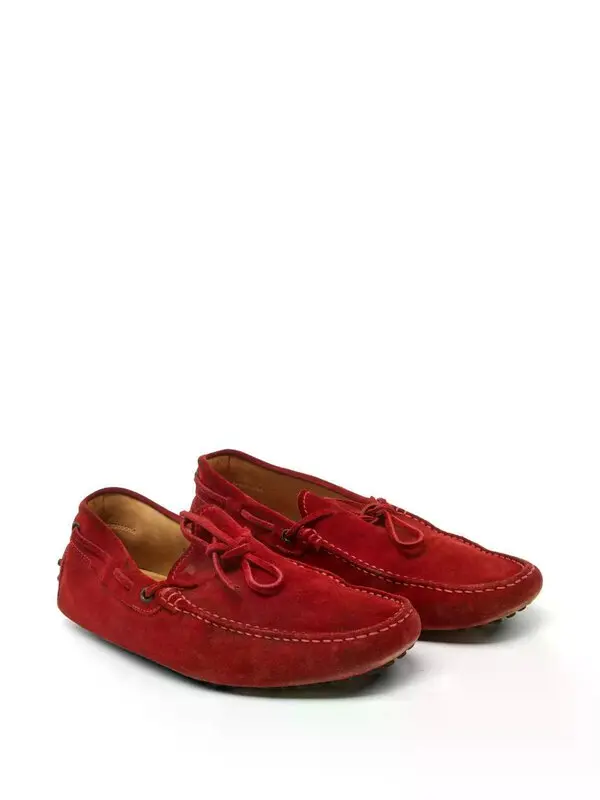 TOD'S Suede Slip-on Loafers With Bow Detailing - Red