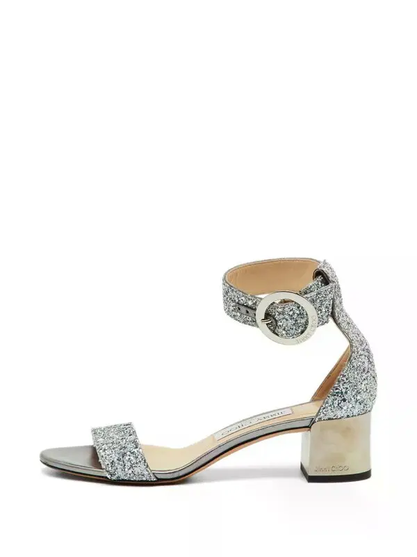 JIMMY CHOO Glitter Ankle-strap Block Heel Sandals