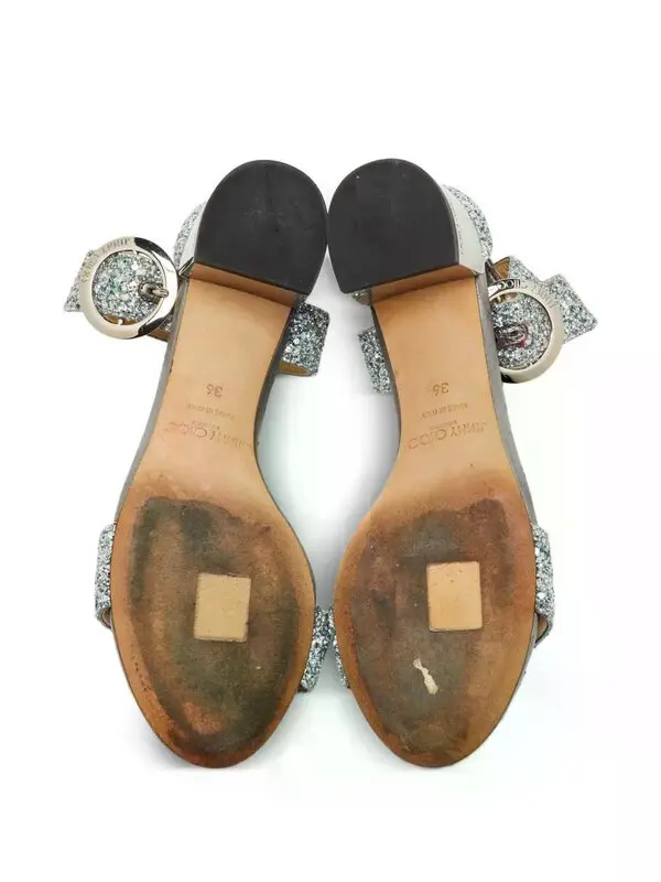 JIMMY CHOO Glitter Ankle-strap Block Heel Sandals