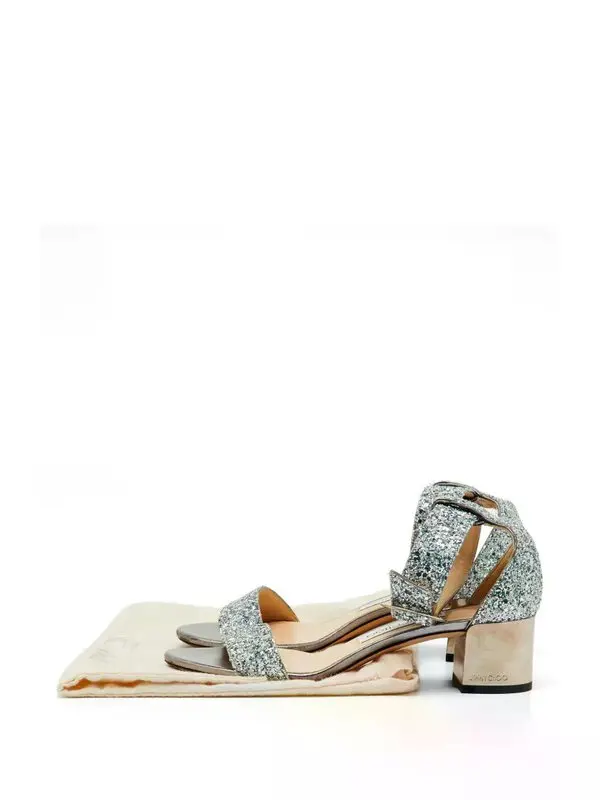 JIMMY CHOO Glitter Ankle-strap Block Heel Sandals