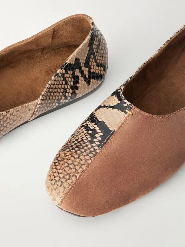 Khaite Jane Suede And Snake-effect Leather Moccasins - Neutrals