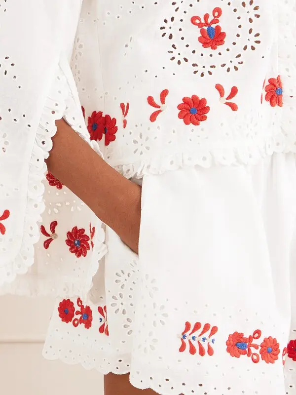 Sea Catharina Embroidered Cotton And Linen Shorts