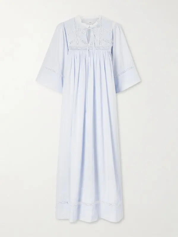 SKALL STUDIO Magnolia Lace-trimmed Organic Cotton Midi Dress - Blue